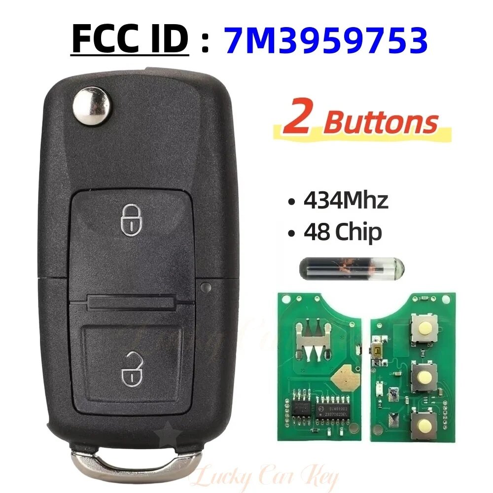 Ключ 2 кнопки 434MHz 48Chip FCC ID: 7M3959753 VW Skoda Seat
