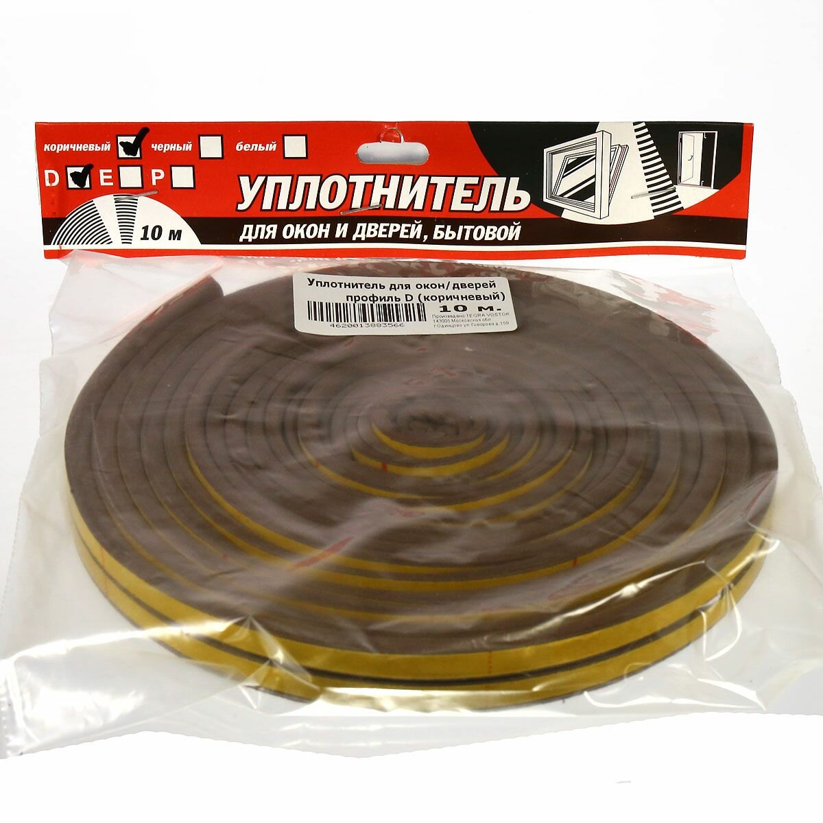 Уплотнитель для окон Tytan Резиновый самоклеящийся профиль D-образный, длина 10 м, коричневый цвет D10