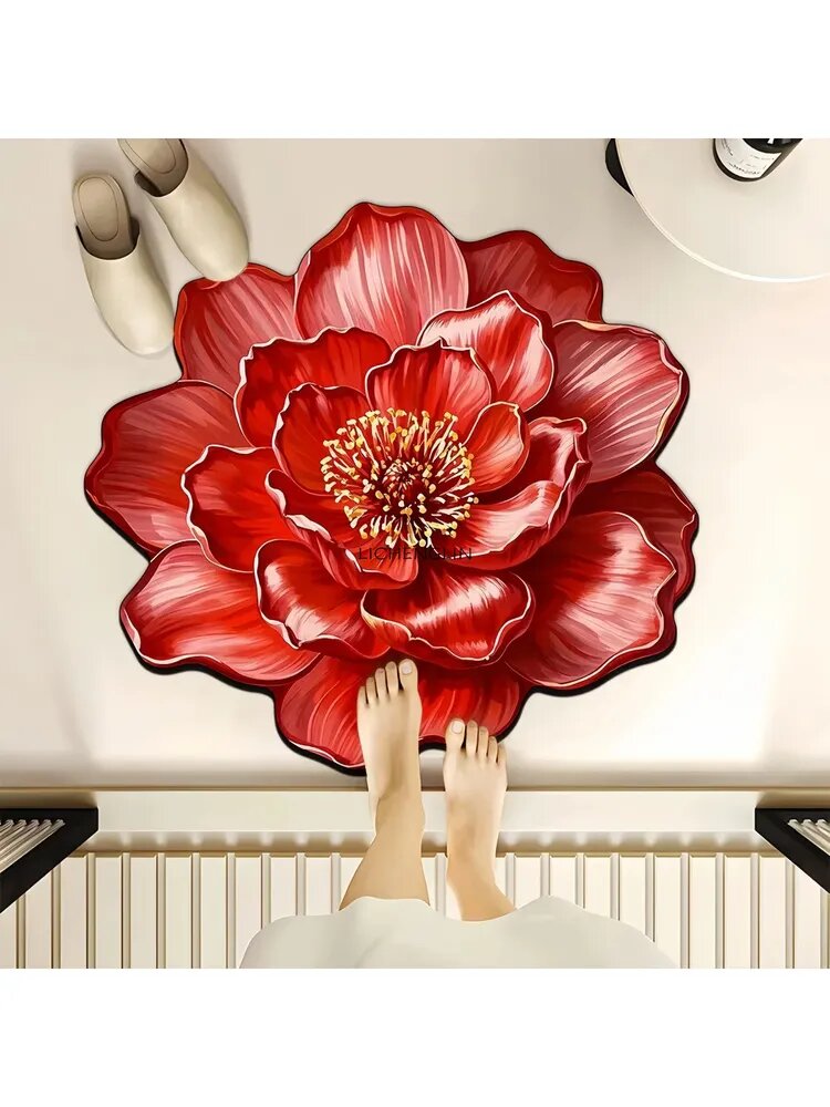 Ковер в форме цветка, 100x100 см, красный с зеленым, для спальни