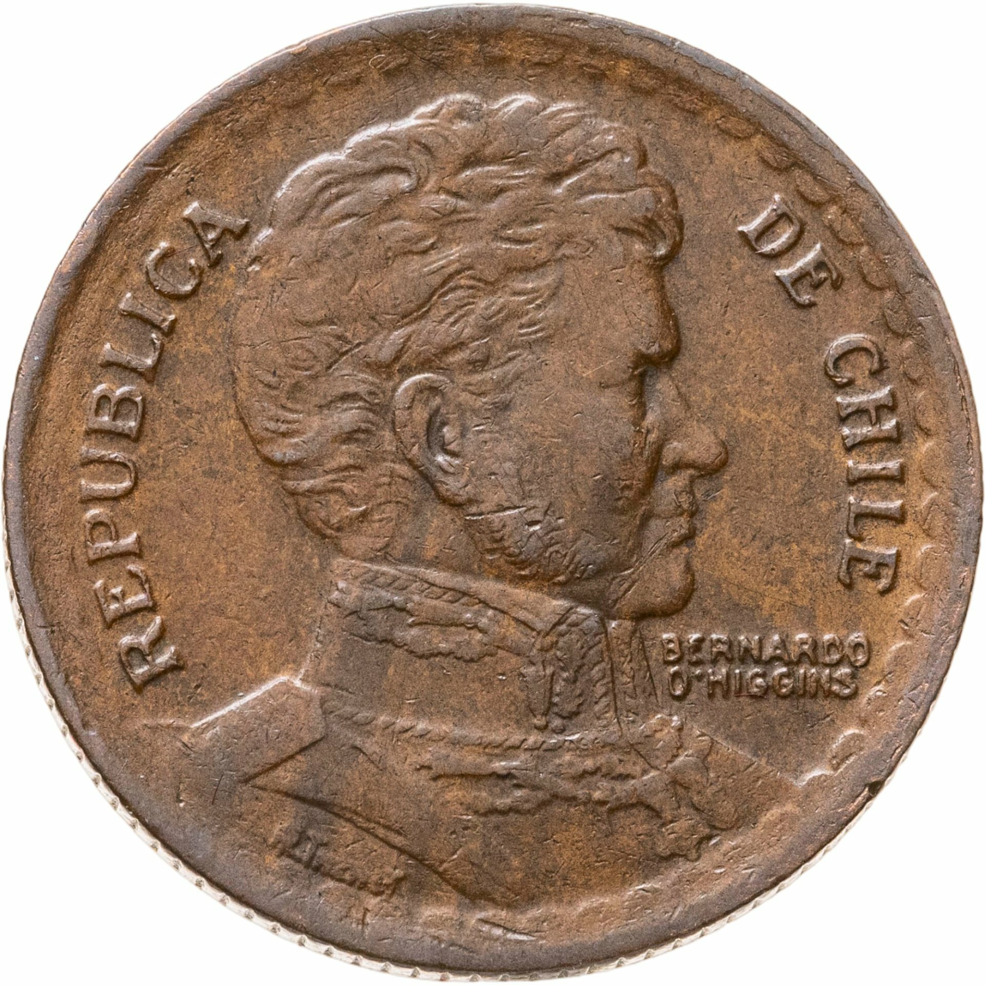 Чили 1 песо peso 1948, Медь, в сохранности VF