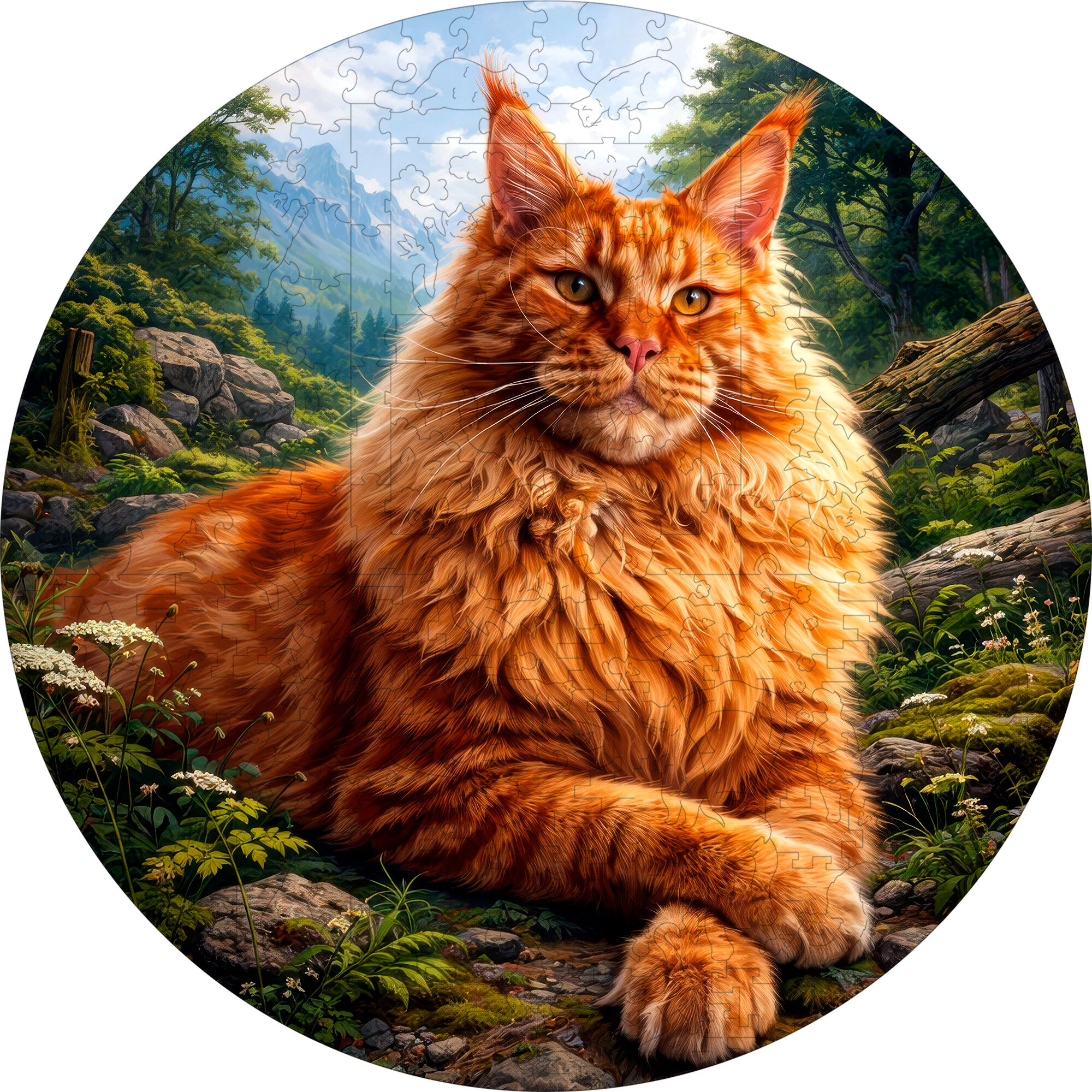 Деревянный пазл Рыжий Мейн-кун коллекции "Мир кошек" / 30х30см, 200 деталей / Подарок для взрослых и детей