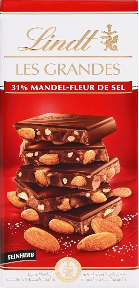 Lindt LES GRANDES Темный шоколад 31% миндаль и морская соль 150 г