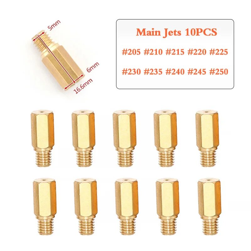 Основная струя карбюратора Keihin FCR OKO KOSO PE PWK, 10 шт, 205-250