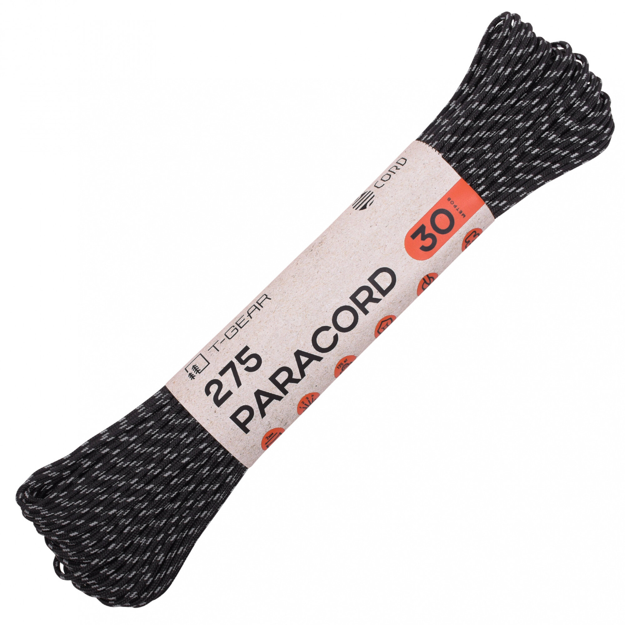 Паракорд 275 T-Gear x CORD nylon 30м световозвращающий (Black)
