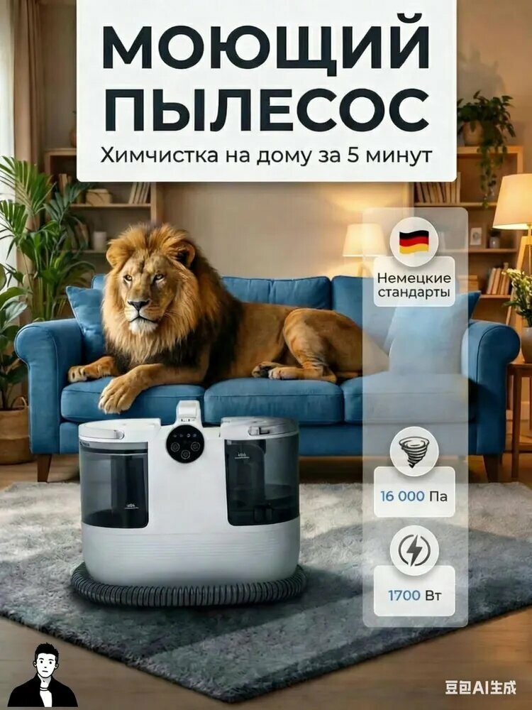 Моющий пылесос для мебели, для ковров, для химчистки с Функцией Пара