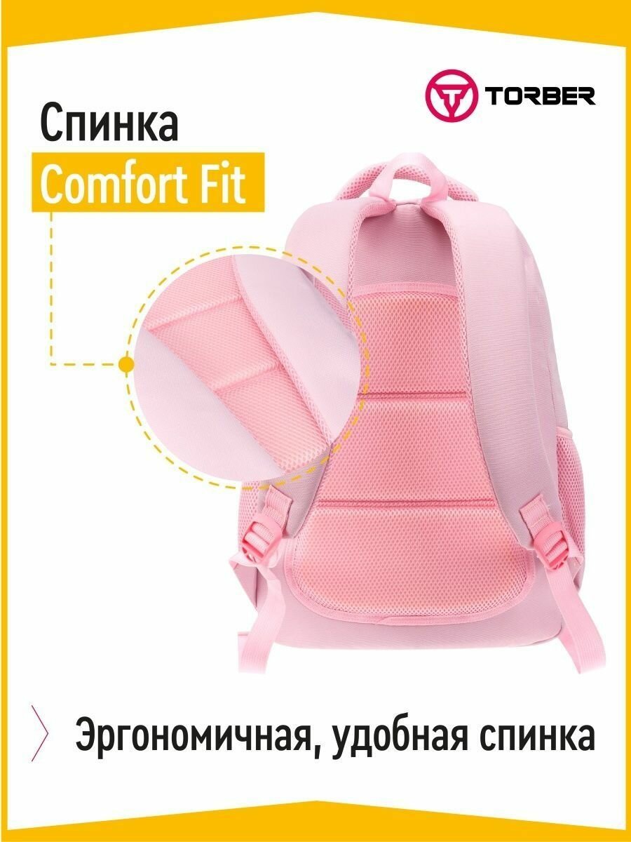 Рюкзак школьный TORBER класс, темно-синий с орнаментом, полиэстер 900D, 45 x 30 x 18 см T2743-22-PNK-M — фото 1