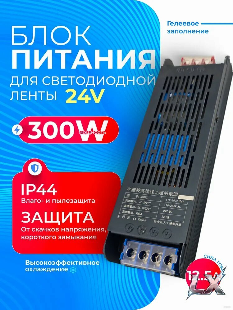Блок питания 300 ватт для светодиодной ленты 24В / Трансформатор 300 ватт для светодиодной ленты 24 вольта