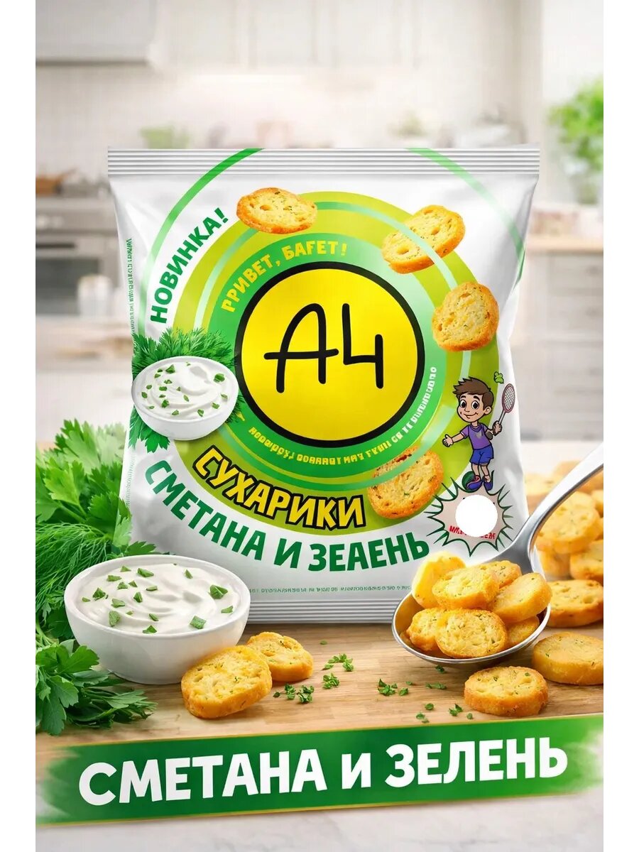 А4 Сухарики пшеничные со вкусом сметана и зелень