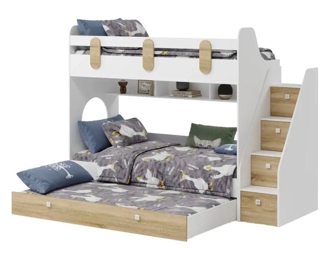 Кровать двухъярусная 190х80 Фортуна-3 (корпус белый + фасады дуб сонома)