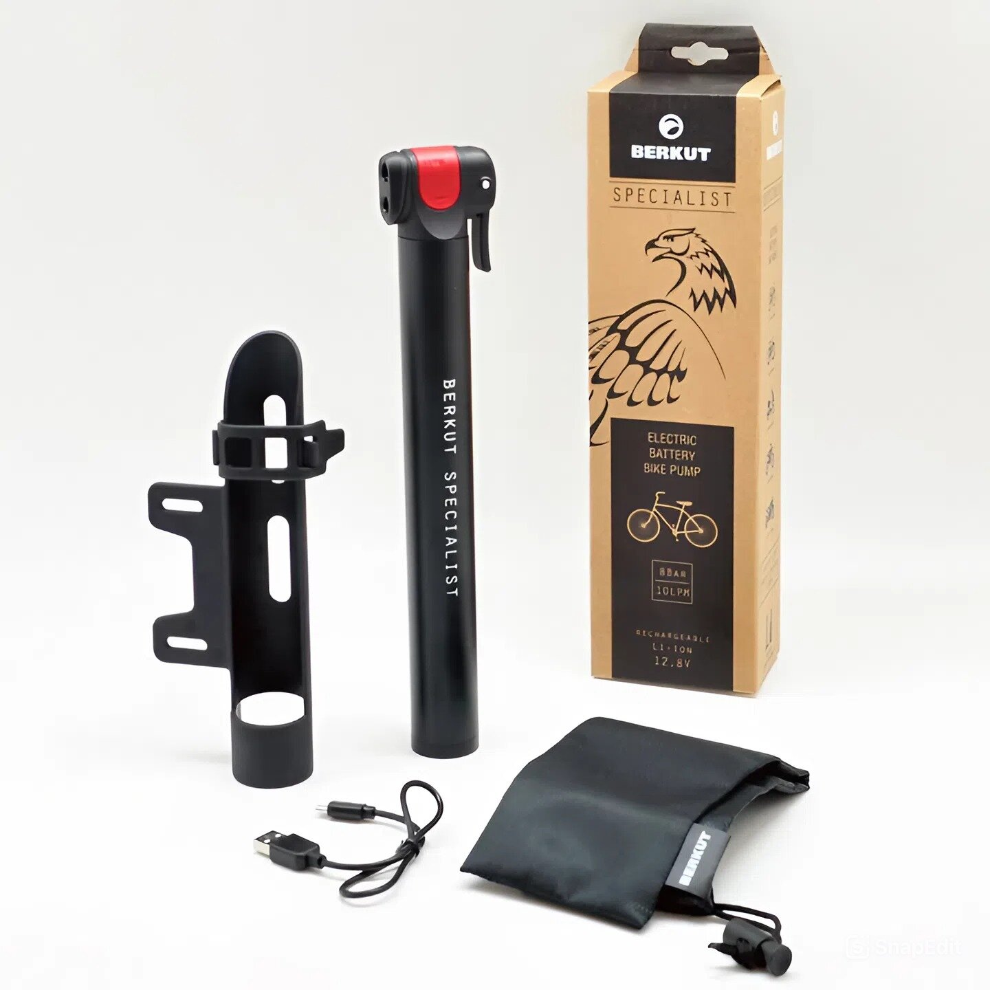 Насос электрический BERKUT "VL-1050", для велосипеда, встроенный аккумулятор, чёрный