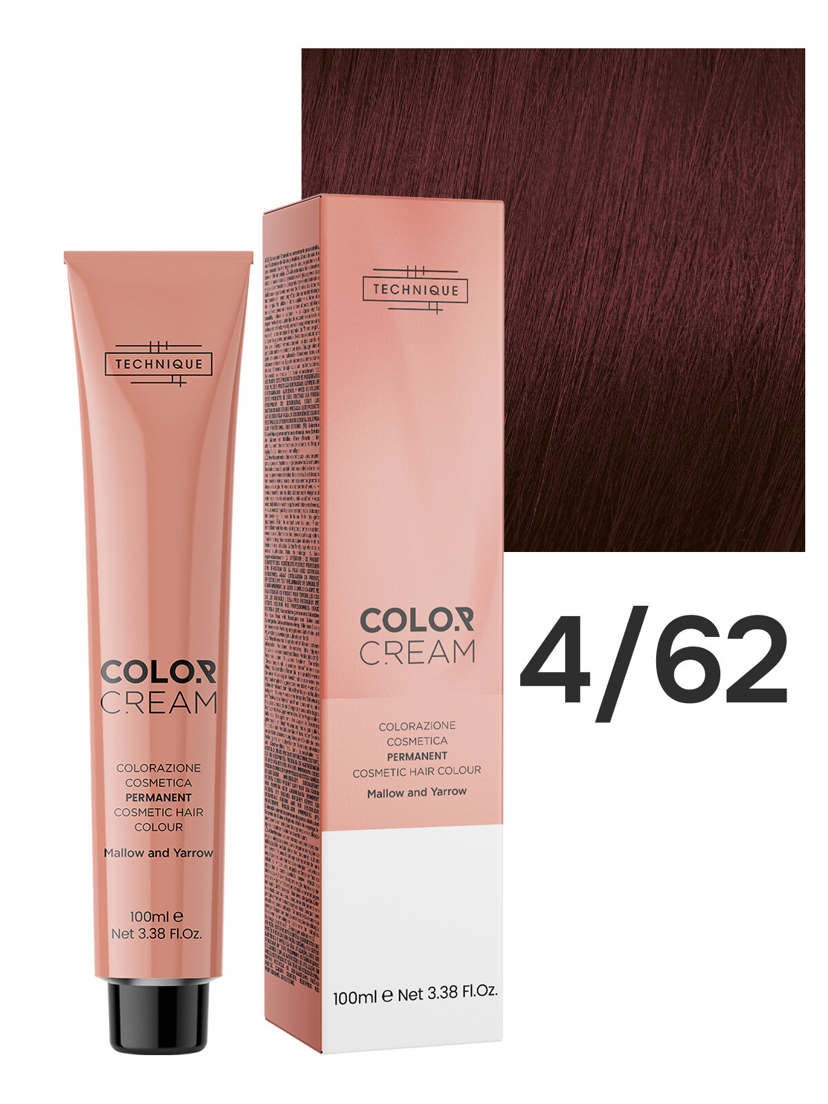 Крем - краска для волос профессиональная Technique Color Cream Permanent Cosmetic Hair Colour 4.62 Каштановый Красно-фиолетовый, 100 мл