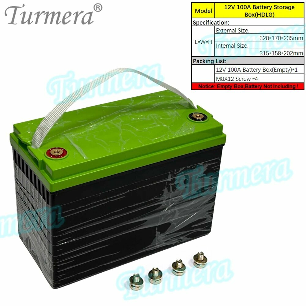 Ящик для аккумуляторов Turmera 12В 100А черный/зеленый, Цвет: Box