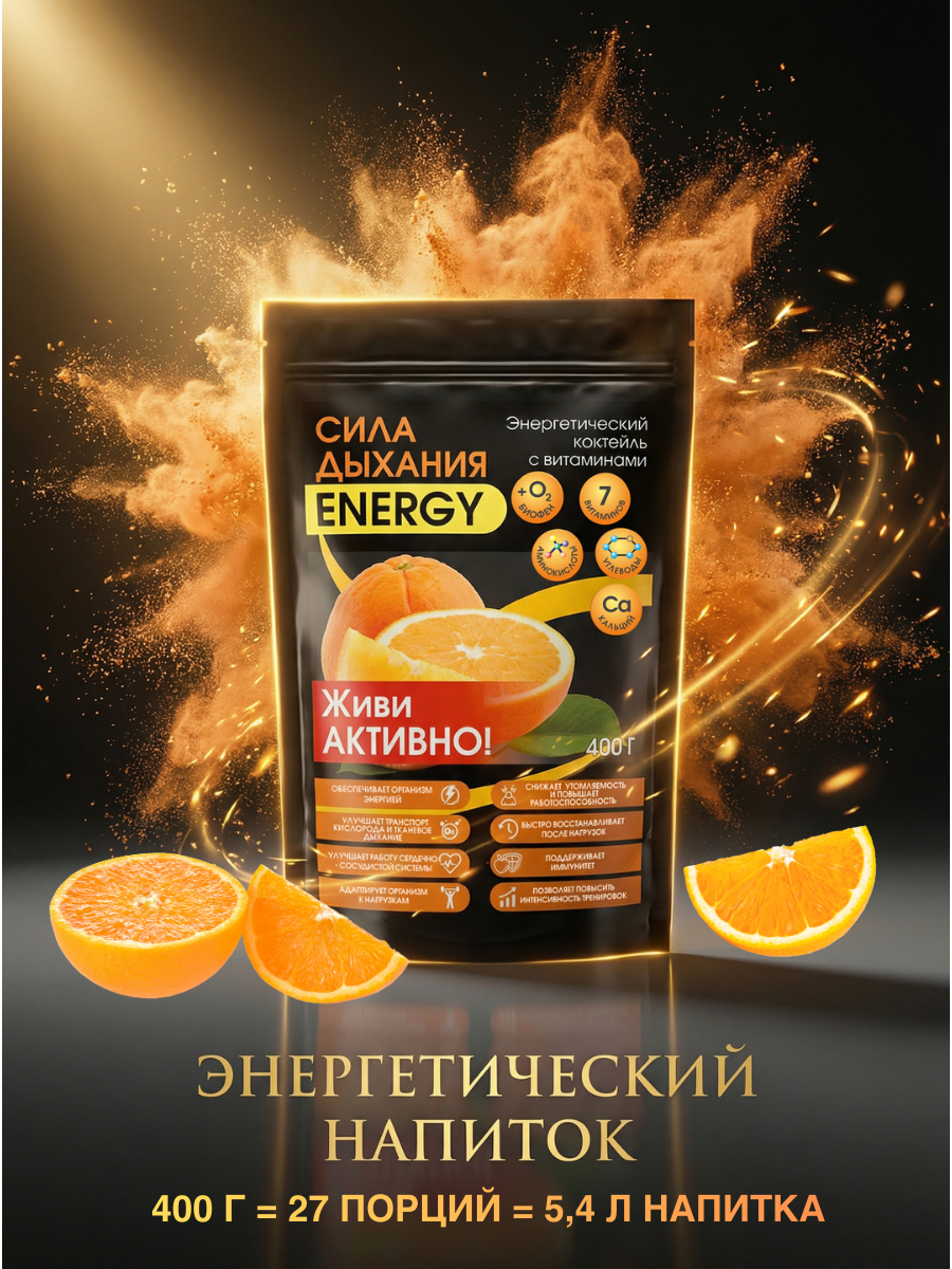 Энерготоник "Сила дыхания" ENERGY, порошок, витамины, аминокислоты, биофен, 400 г