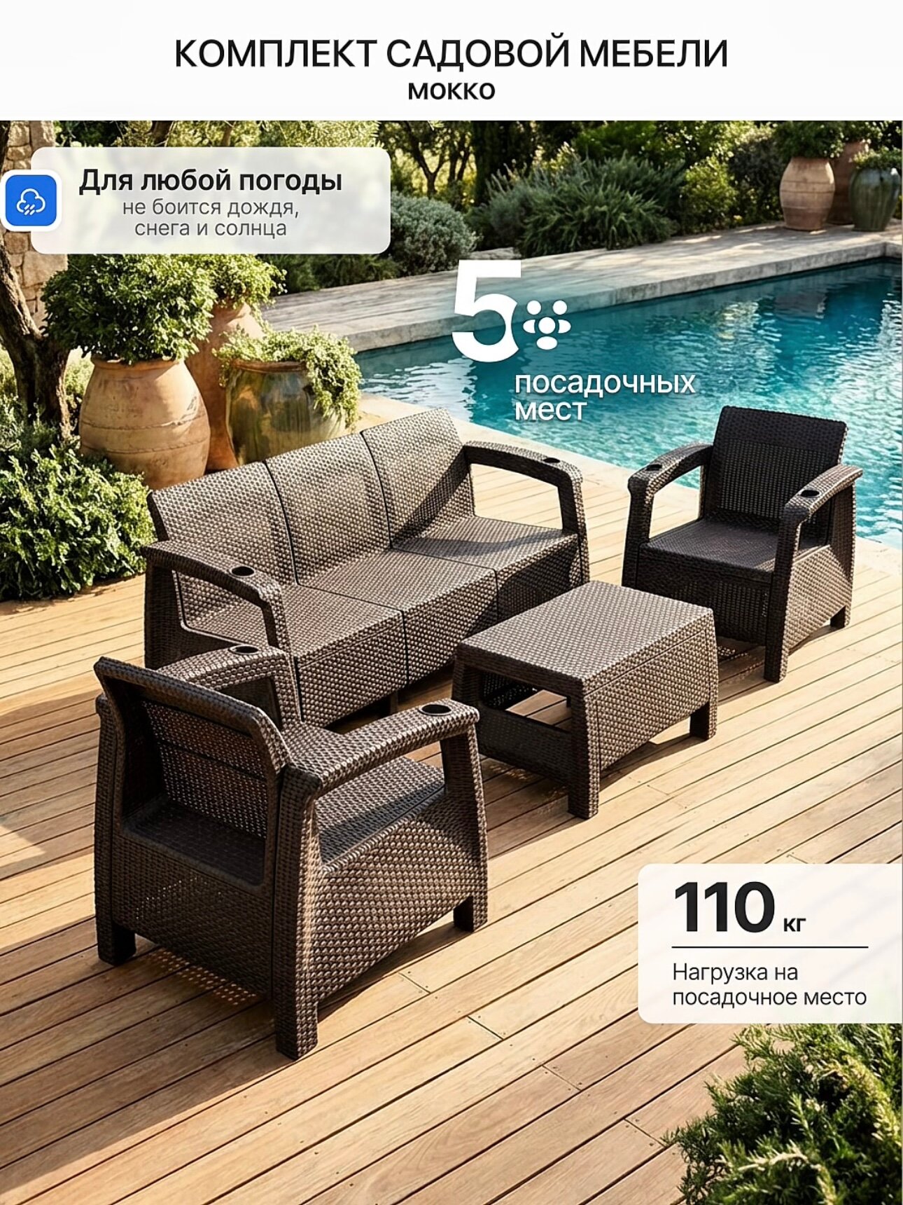 Комплект мебели Ротанг-плюс 5 set мокко, без подушки