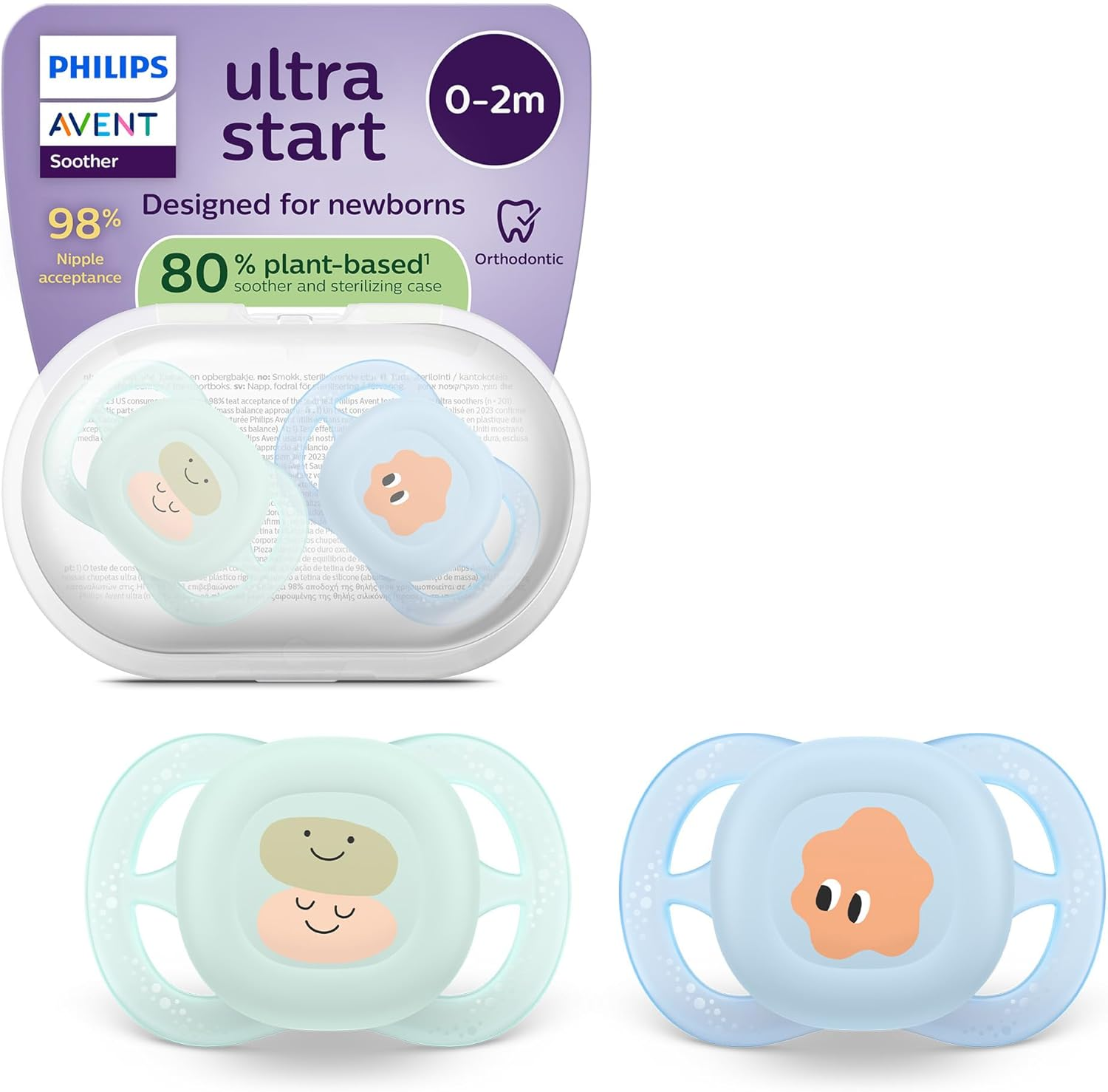 Пустышка Philips Avent Ultra Start SCF075/14 0-2 мес, голубой/зеленый, 2 шт