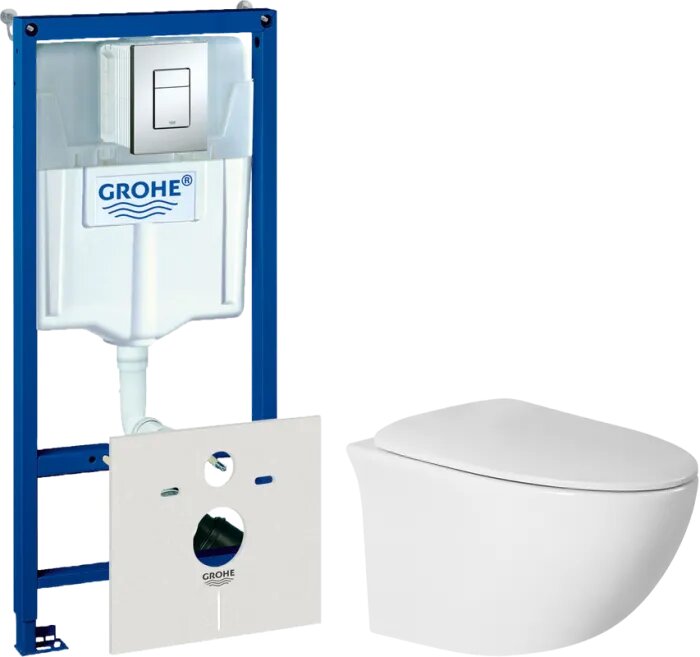 Комплект Унитаз подвесной BOND Oval F05-10 безободковый, с микролифтом + Система инсталляции для унитазов Grohe Rapid SL 38772001, 3 в 1 с кнопкой см