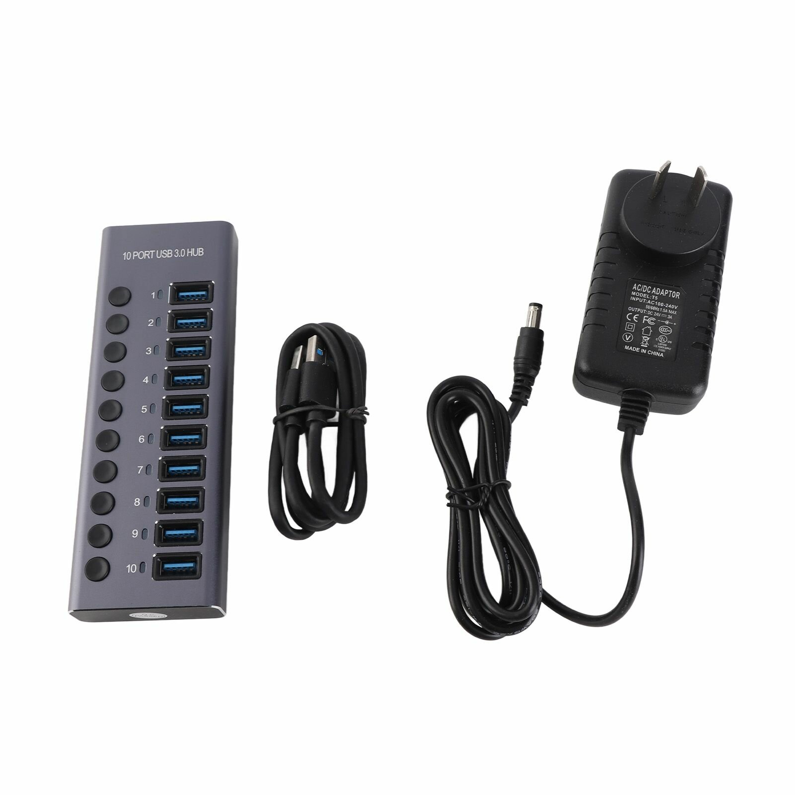 Концентратор данных USB 3.0, 10-портовый индивидуальный коммутатор, USB-разветвитель с адаптером питания 60 Вт для игровой консоли ноутбука, ПК, 100 240 В, вилка AU
