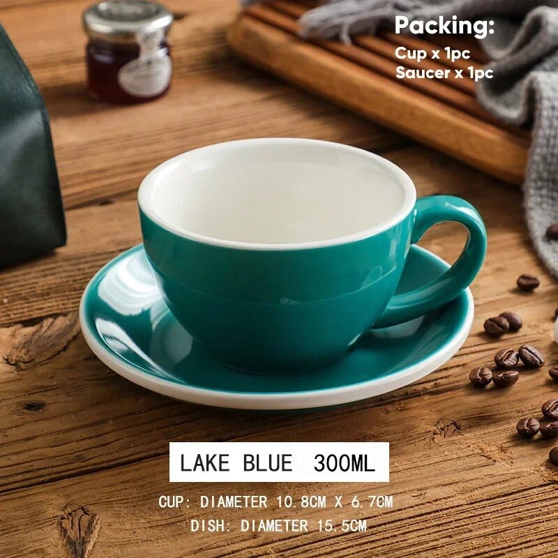 Кофейная чашка и блюдце из фарфора 300 мл Синий, LakeBlue