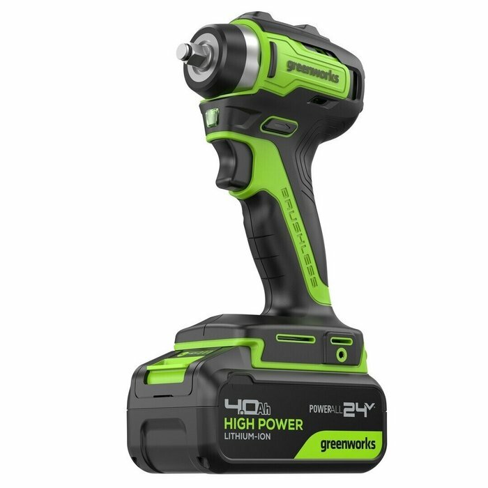 Гайковерт аккумуляторный Greenworks G24IW200 (24В, 4Ач) 3803607CUB