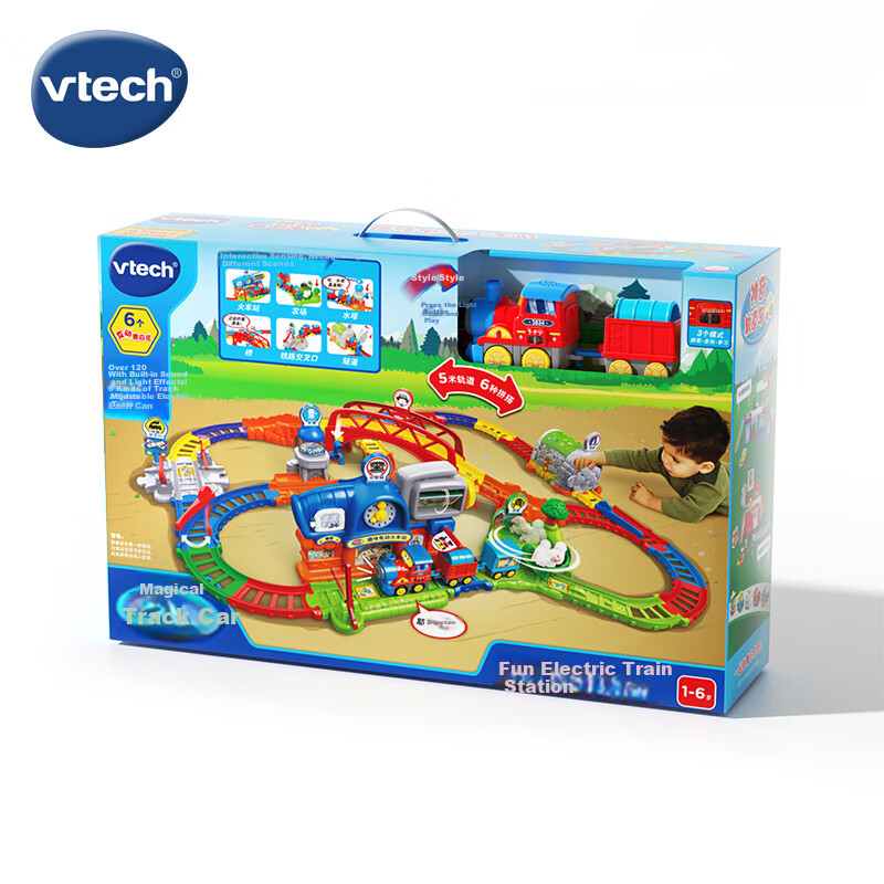 VTech Электрическая железнодорожная станция с машинкой для малышей от 1 года Цвет：Электрическая железнодорожная станция