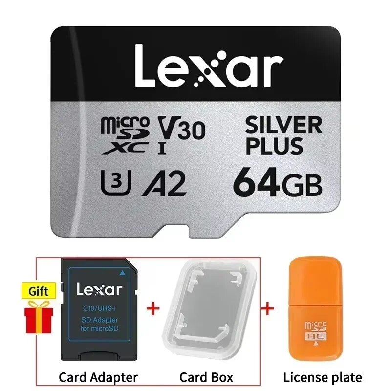 Lexar Professional Silver Plus microSD карта памяти 64GB/128GB/256GB/1TB для дронов DJI 64 ГБ