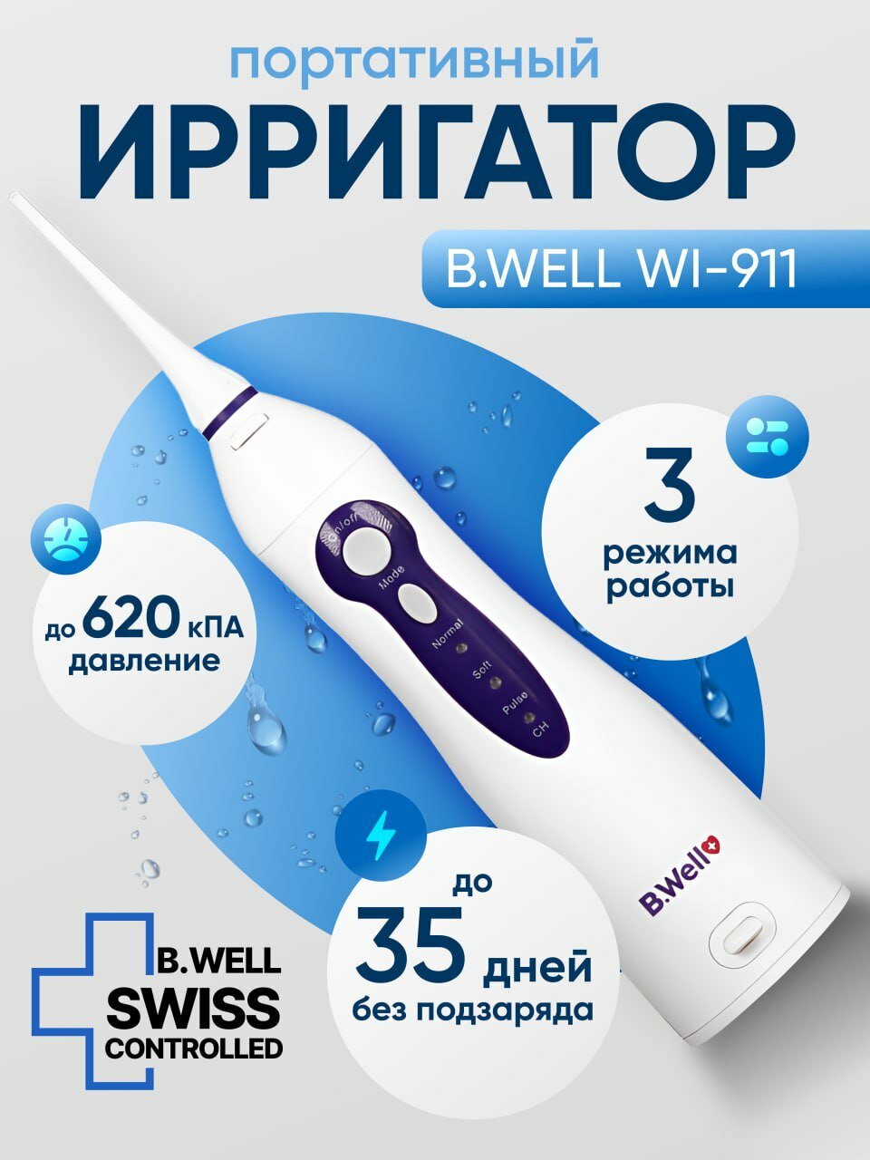 Портативный ирригатор для зубов и полости рта B.Well PRO-911