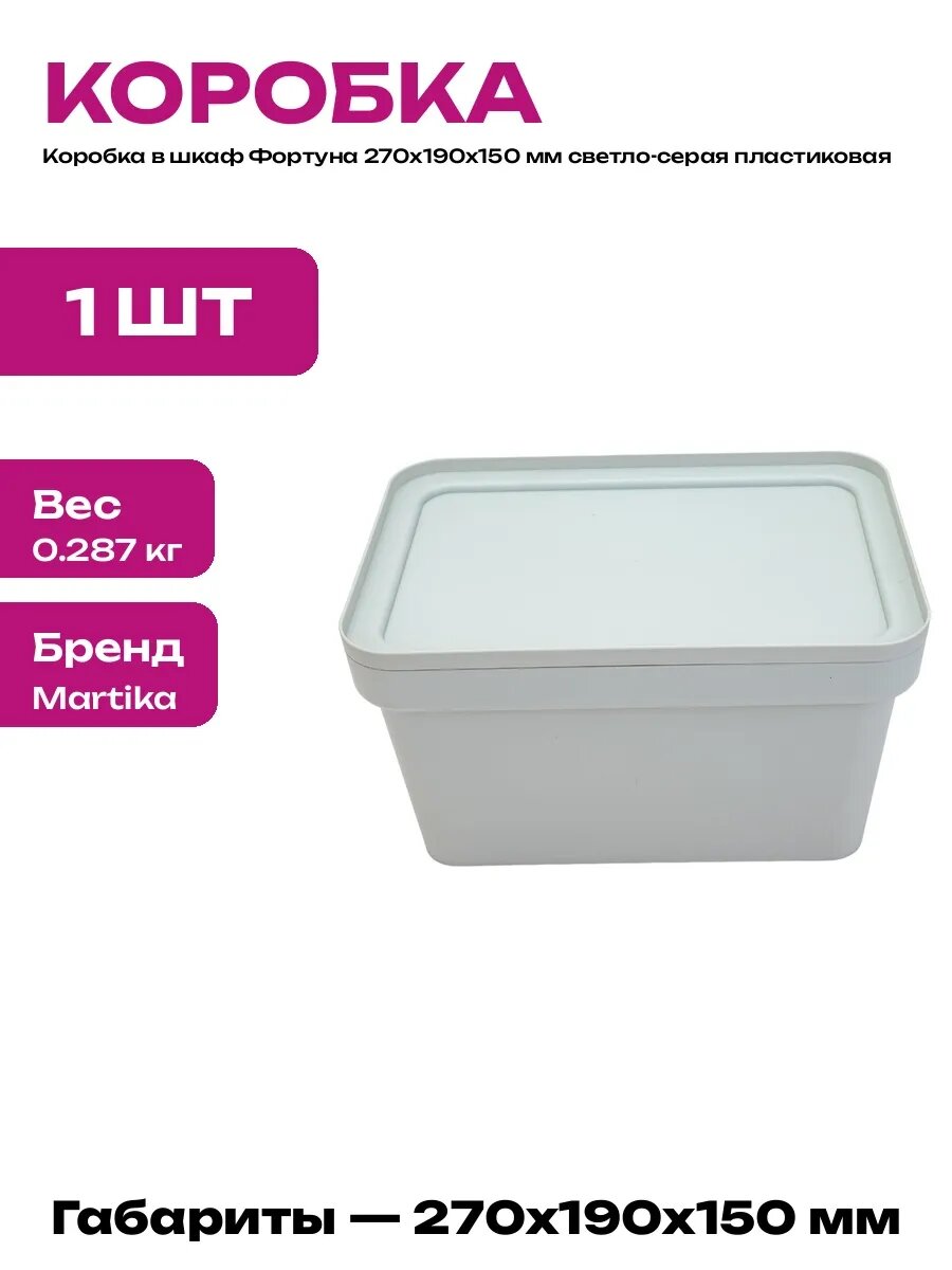 Прямоугольная коробка Фортуна 270х190х150 мм светло-серая с