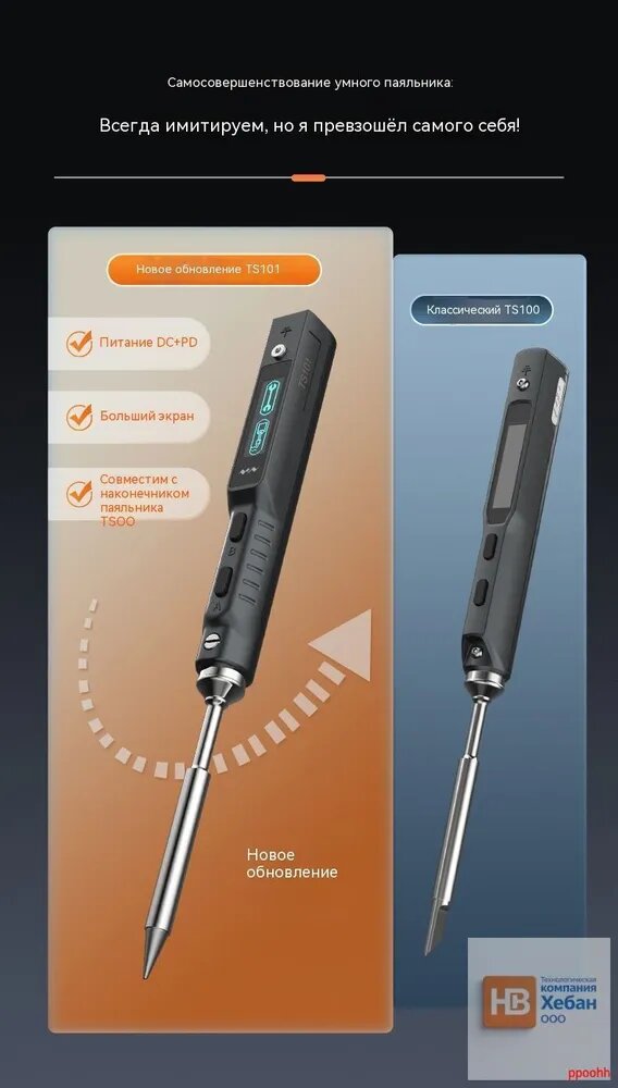 Паяльник MINIWARE TS101 Smart Soldering Iron 96 Вт с блоком питания и жалом BC2 для точной пайки — фото 1