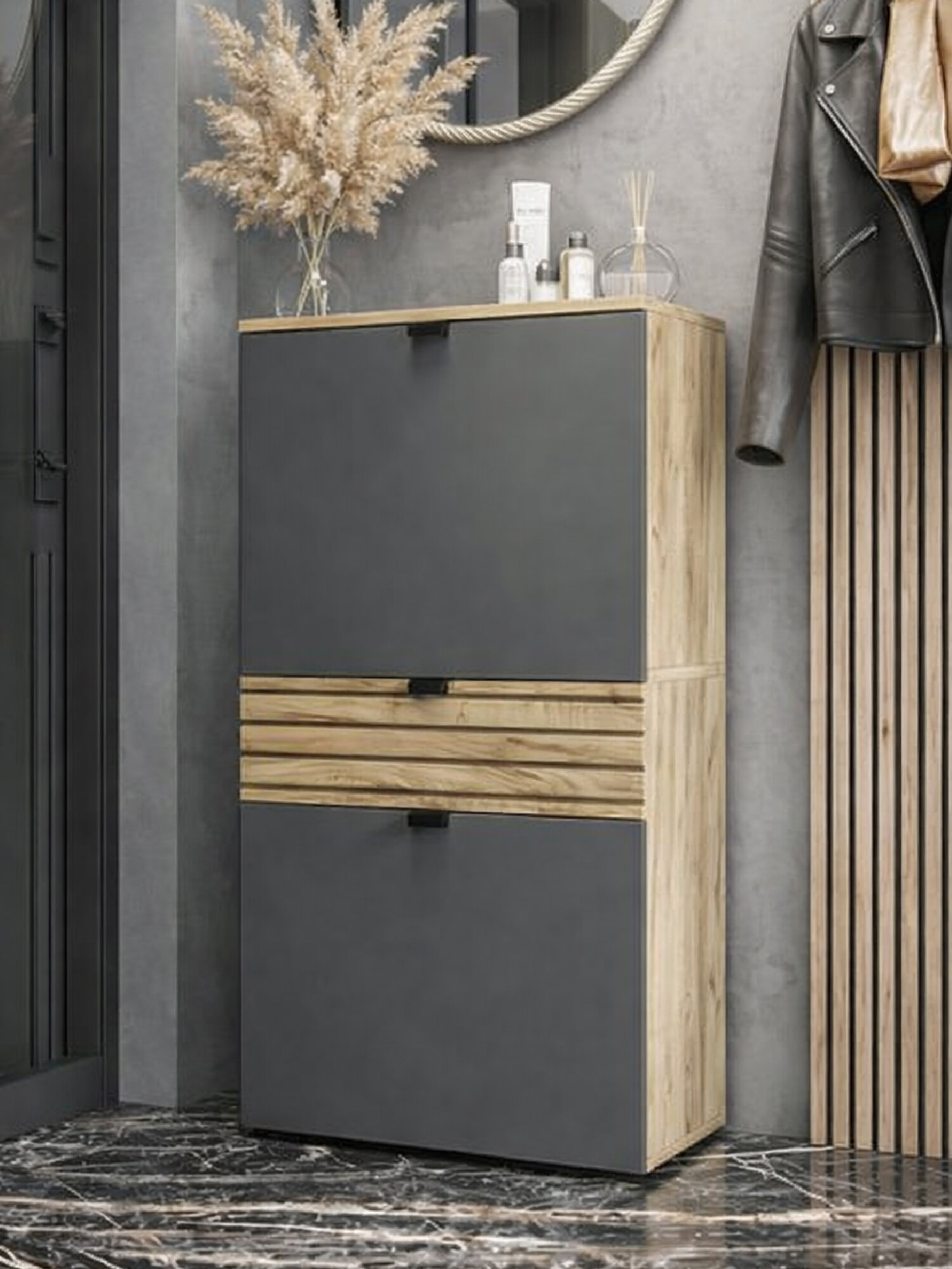 Комод для обуви "Марсель" графит, 50х35х106 см