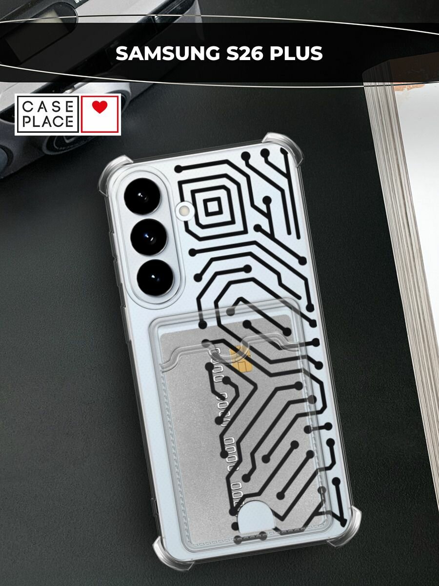 Чехол на Samsung Galaxy S26 Plus (Самсунг Галакси S26 Плюс) с картой и принтом Печатная плата половина