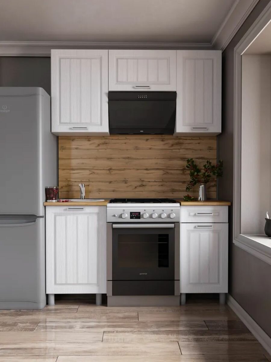 Кухонный гарнитур (кухня) Луксор 1.5 м с окапом, ЛДСП/МДФ, Белый/Клен белый, 1500х2160х430 тэкс