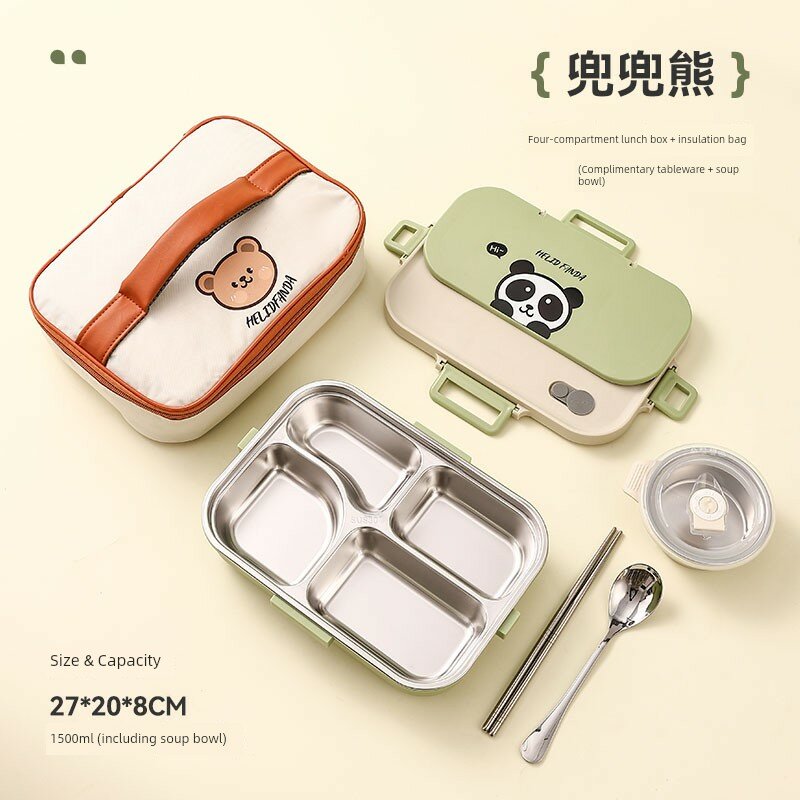 316 нержавеющая сталь антибактериальный 4-отсековый изолированный обеденный контейнер с термобоксом, 1500 мл