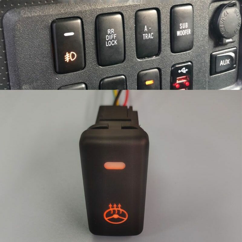 Кнопка обогрева руля с проводом для Toyota Land Cruiser/Hilux/Prado 120/LC76/Reiz 2006-2009, оранжевая подсветка