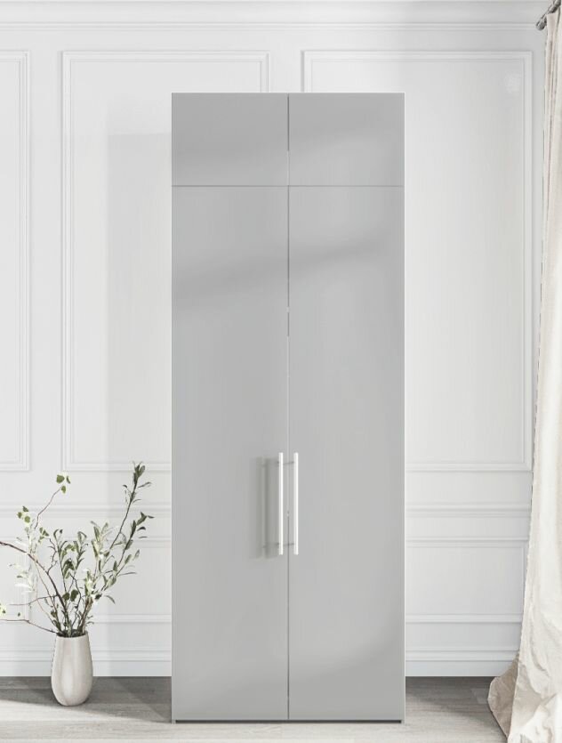 Casa Mia 80x60x260 см. Шкаф для одежды распашной с антресолью, 2-дверный, серый, ручка рейлинг 320 мм
