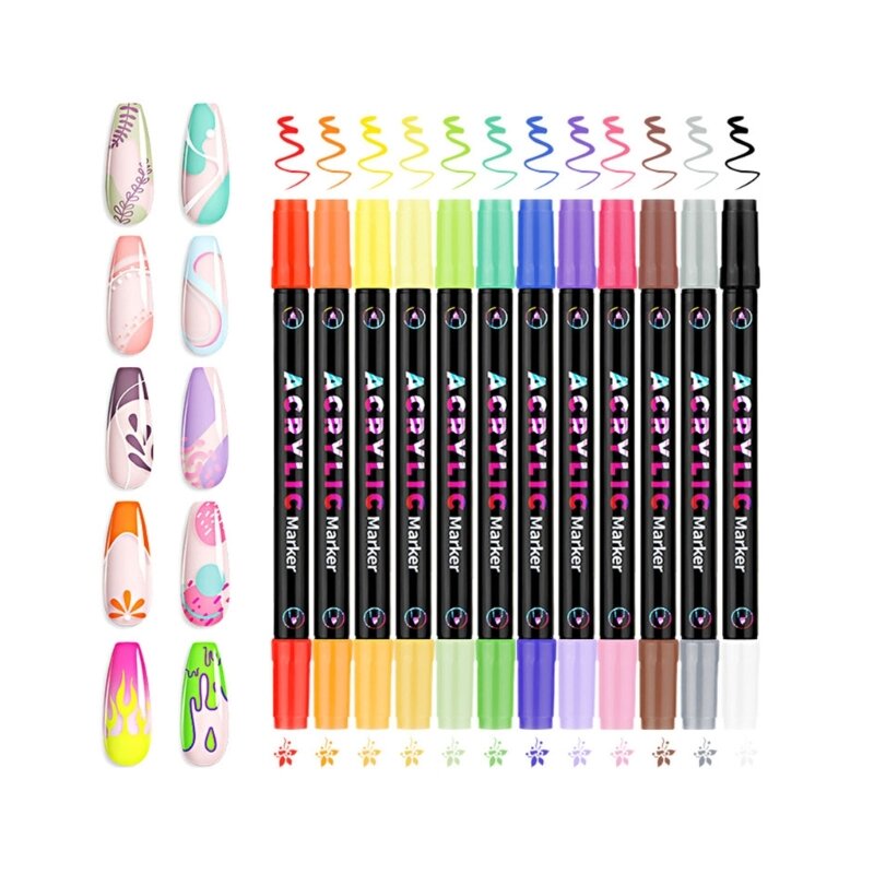 12 штук Ручек для нейл-арта с Тонким Кончиком 0,5 мм 24 Ярких Водостойких Цветов Для Точного Дизайна ногтей быстросохнущим Маркером для ногтей