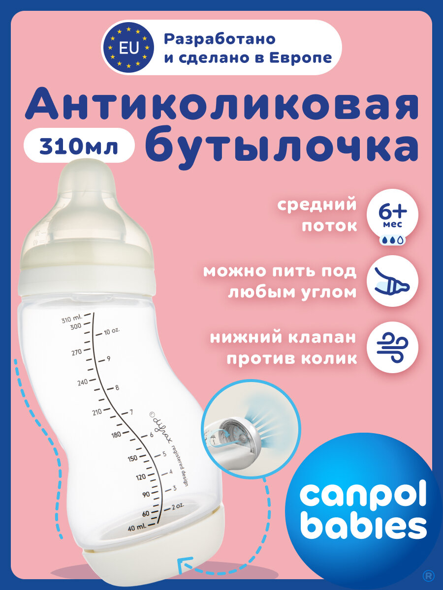 Антиколиковая бутылочка для кормления особой формы с силиконовой соской, 310 мл, 6+ мес
