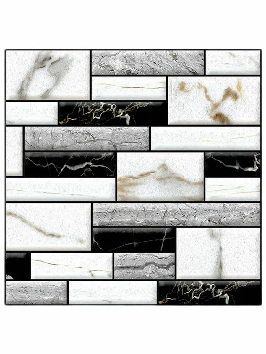 Панели (комплект 10 шт) самоклеющиеся для стен декоративные, 3D, мягкие 30х30 см, толщина 3 мм, водонепроницаемый, Материал ПВХ, мрамор