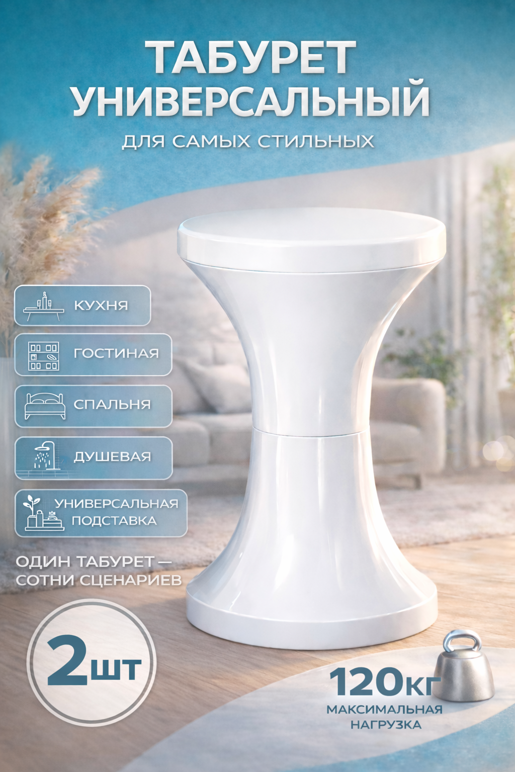 Комплект табуретов DOMSIDE 2 шт. / Табурет складной пластиковый