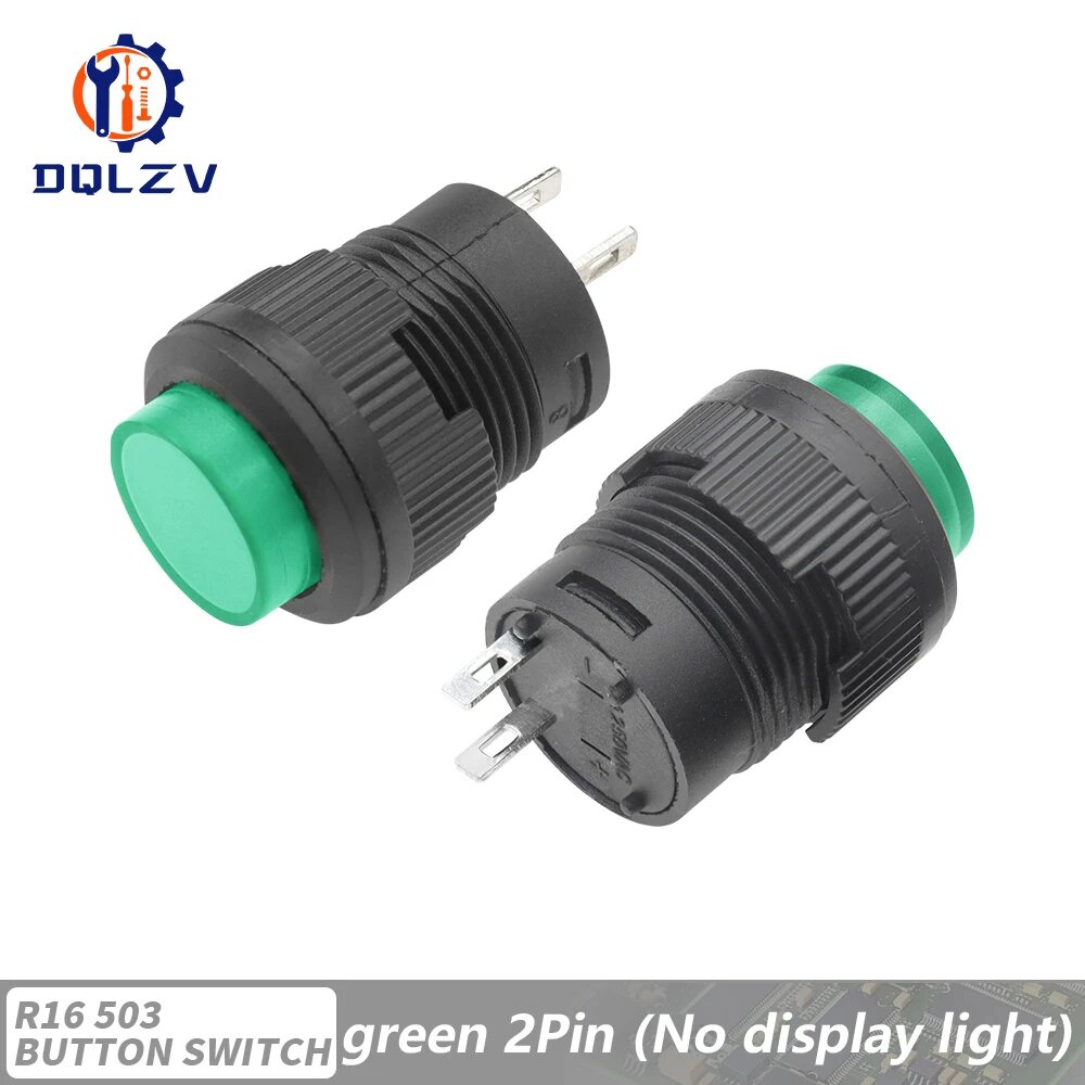 Кнопка DQLZV R16-503, зеленая 2Pin, Momentary, 5шт