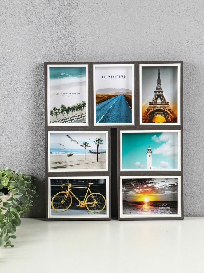 Фоторамка - коллаж на 7 фото 10 15 см День и ночь , МДФ, стекло, 40.5 35.5 2.2 см