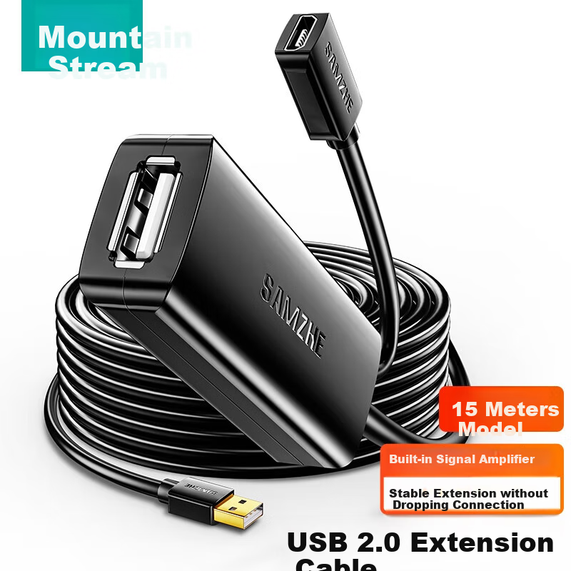 SAMZHE USB 2.0 кабель-удлинитель 15 м мужской к женскому с усилителем сигнала и источником питания Версия：15