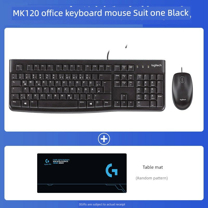 Logitech MK120 проводной комплект клавиатура-мышь черного цвета с ковриком для офиса