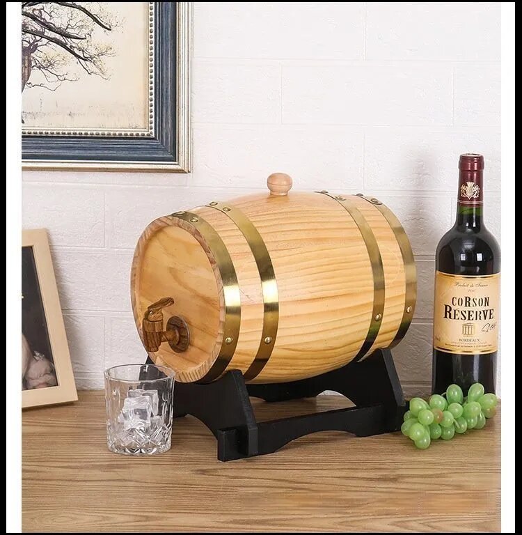 Деревянная бочка на 10 литров с краном для спирта, бамбук и дерево