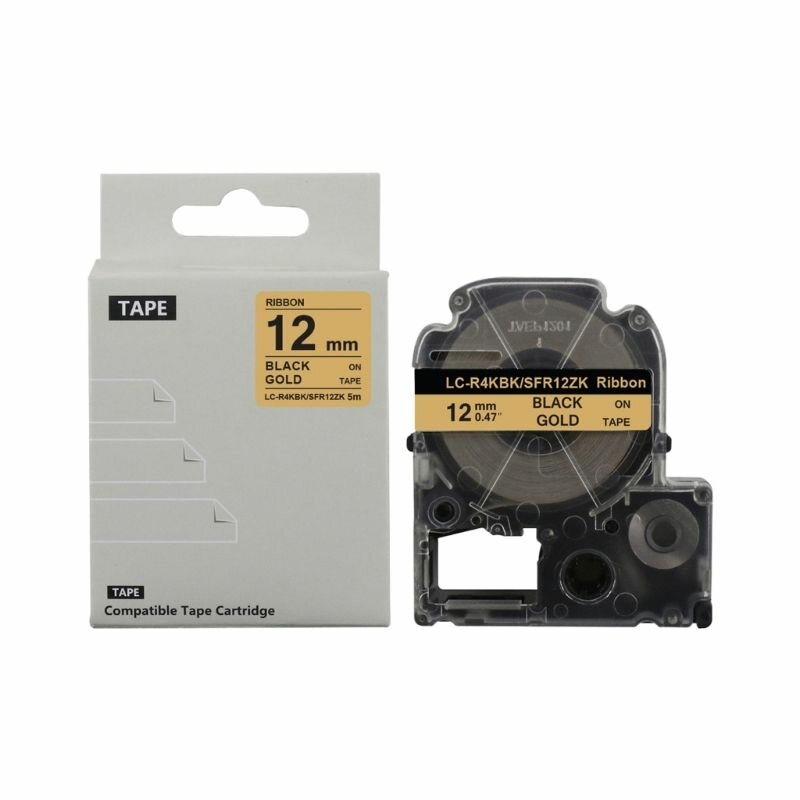 (1 шт.) Расходные материалы для этикет-принтера Epson, красящая лента 12 мм золотой фон, чёрный текст