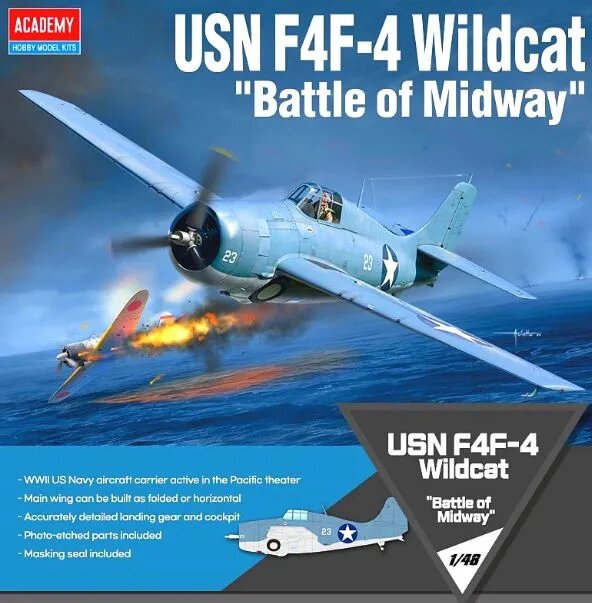 Academy AC12355 1/48 F4F-4 Wild Cat Battle Of Midway Модель сборки самолёта