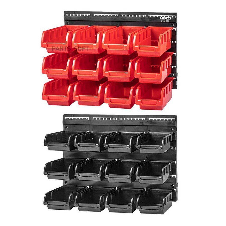 ARNEZI R7201300 Настенный стеллаж-органайзер для хранения метизов (475х272х15), 24 лотков (12-160x102x75, 12-100x100х50)