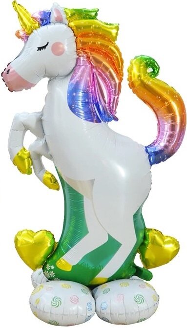 Шар 3D (50'/127 см) Фигура на подставке, Радужный единорог, 1 шт. в уп.