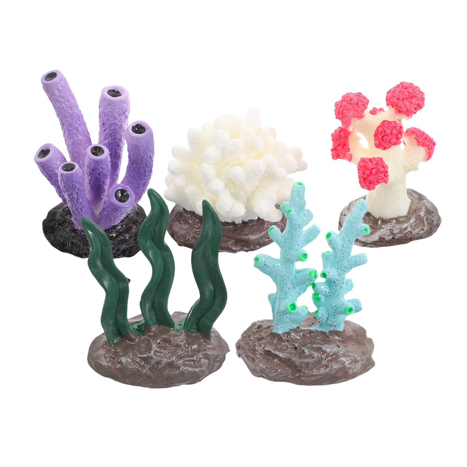 Набор из 5 декоративных предметов для аквариума, имитирует натуральные кораллы, размер 6.00x3.50x2.00 см
