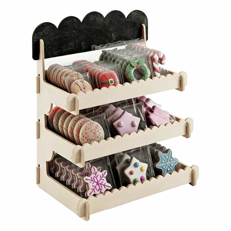 (1 шт) Трехъярусная деревянная подставка для десертов и пирожных