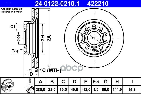 24.0122-0210.1 диск тормозной передний! Audi A3, VW Caddy/Golf 04> Ate арт. 24012202101